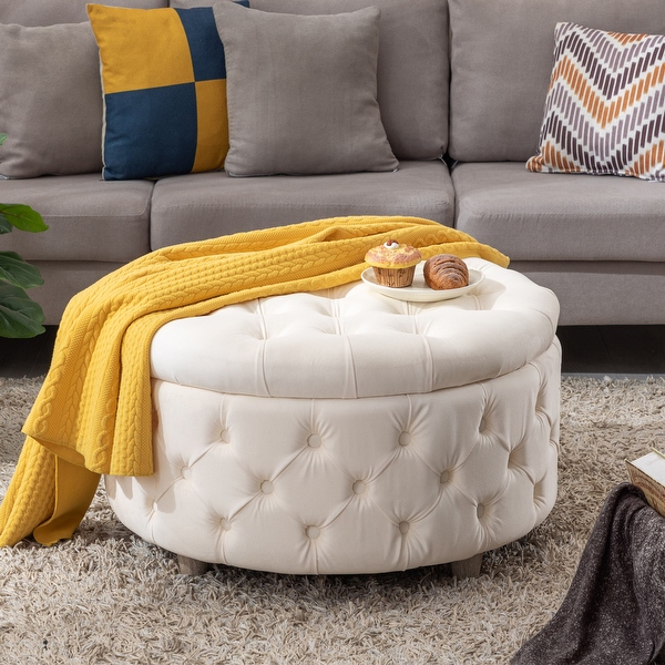 29.5 Wide Velvet Tufted Round Ottoman With Storage