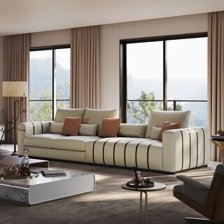 118'' Cream Piano-Patterned Three-Seater Sofa - Bed Bath & Beyond ...