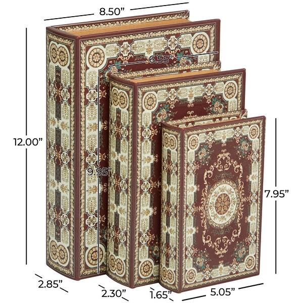 Red Canvas Storage Book Decorative Box with Arabesque Pattern and Gold ...