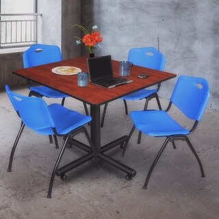 Regency Seating Kobe Black 48-inch Square Breakroom Table with 4 Blue ...