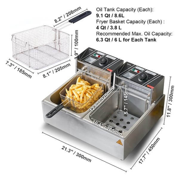 VEVOR Commercial Electric Deep Fryer 24L 3000W Dual Basket Stainless ...