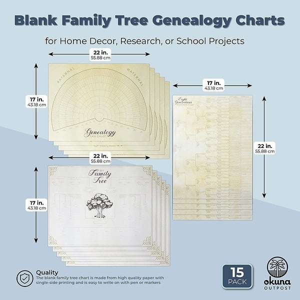 Blank Family Tree Genealogy Charts and Forms (17 x 22 Inches, 15 Pack ...