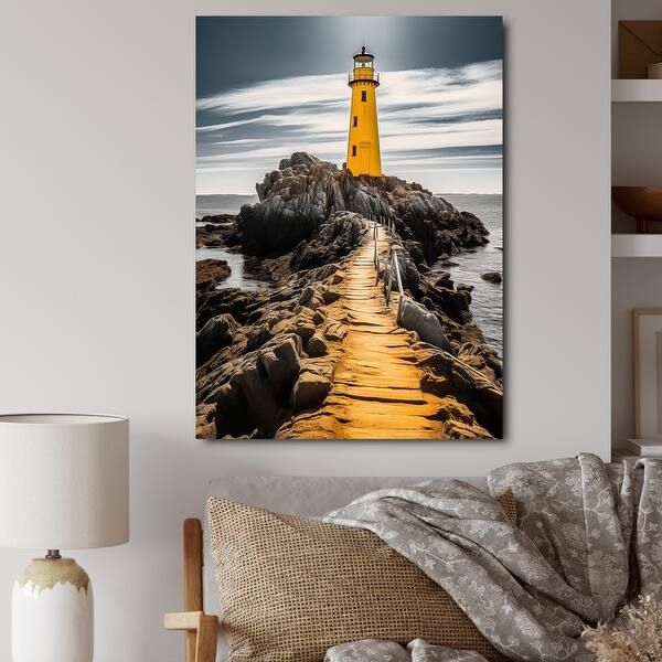 Designart "Grey And Yellow Lighthouse Photo II" Lighthouses Wall Art ...