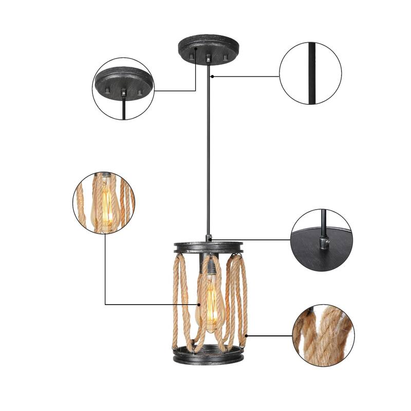 Farmhouse 1-Light Cylinder Pendant Lights for Kitchen Island - D5.5" x ...
