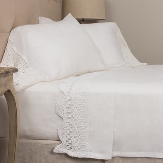 Evelyn White Linen Crochet Sheet Set - Bed Bath & Beyond - 35287622