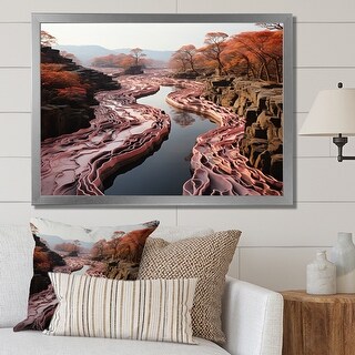 Designart "Pink Meandering River Endless Journey II" Landscapes Framed ...