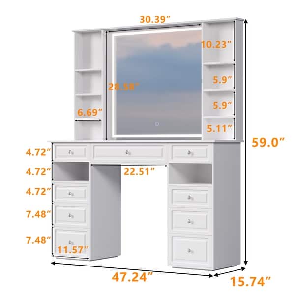 Modern Vanity Set with Lighted Mirror,Extra Large Mirror Makeup Vanity ...