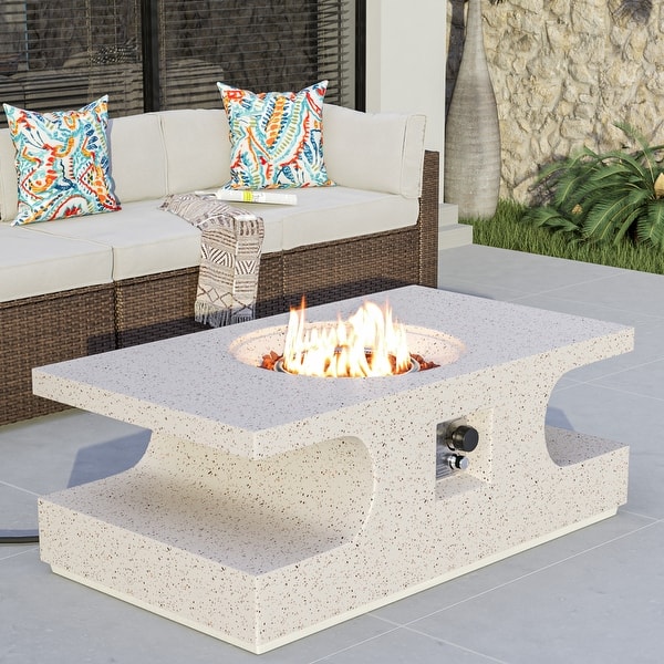 VENTOPYR Outdoor Patio Rectangular White Fire Pit Coffee Table - Bed ...