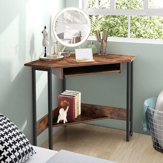 Triangle Corner Computer Desk Small Desk Keyboard Tray & Shelves - Bed ...