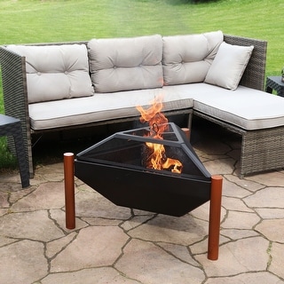 Sunnydaze Steel Outdoor Triangle Fire Pit and Side Table - 31-Inch - N ...