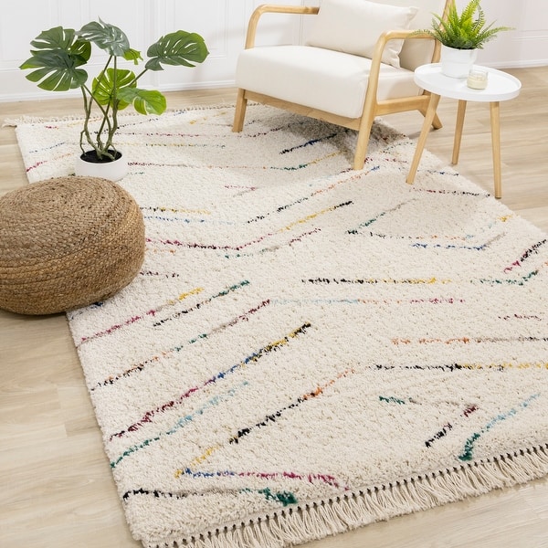 Bella Collection - Rainbow Zig Zag Stripes Shag Rug - Bed Bath & Beyond ...