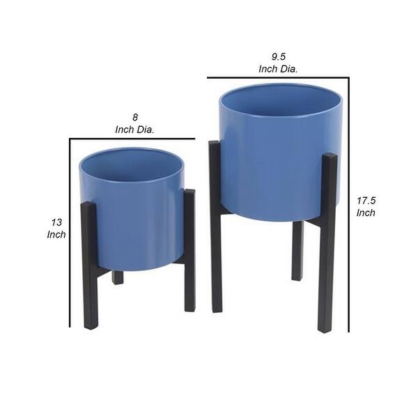 Thea 13, 18 Inch Set of 2 Modern Planters in a Matte Deep Blue Finish ...