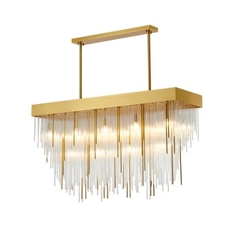 14-Light Satin Brass Rectangular Chandelier with Clear Hanging Looped ...