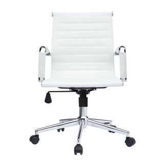 White Desk Chairs with Wheels/Armrests Modern PU Leather Office Chair ...