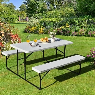 Indoor & Outdoor Folding Picnic Table Bench Set with Wood-like Texture ...