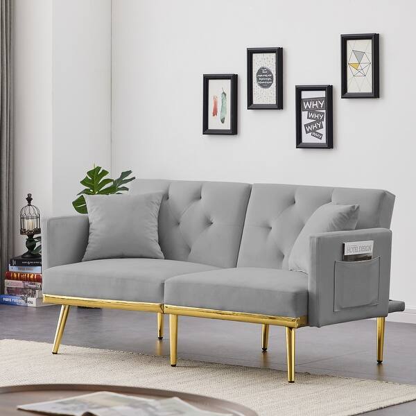 Modern Velvet Sofa Bed 3 Adjustable Positions Sofa Chair for Living ...