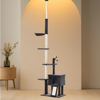 Adjustable Tall Cat Climbing Tree with Multi-Level Platforms, Hanging ...