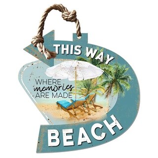 20" Blue and White "Beach This Way" Wooden Hanging Arrow Sign - Bed ...