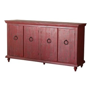 Cip 74 Inch 4 Door Console Table Fixed Shelf Distressed Red Pine Wood ...
