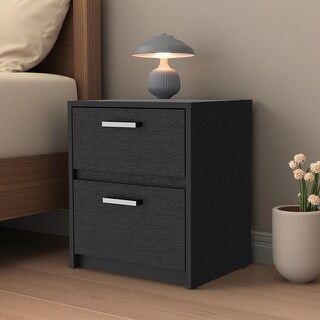 15"L Wenge Nightstand with 2 Drawers & Metal Handles, Modern Design ...