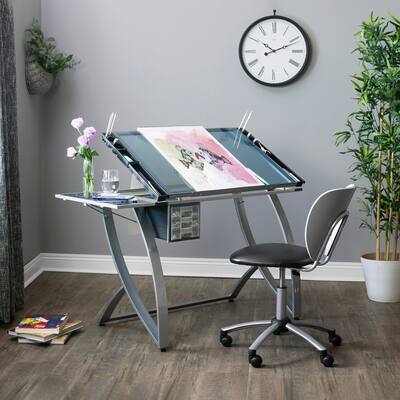 Studio Designs Futura Advanced Silver Metal Drafting Table with Glass ...