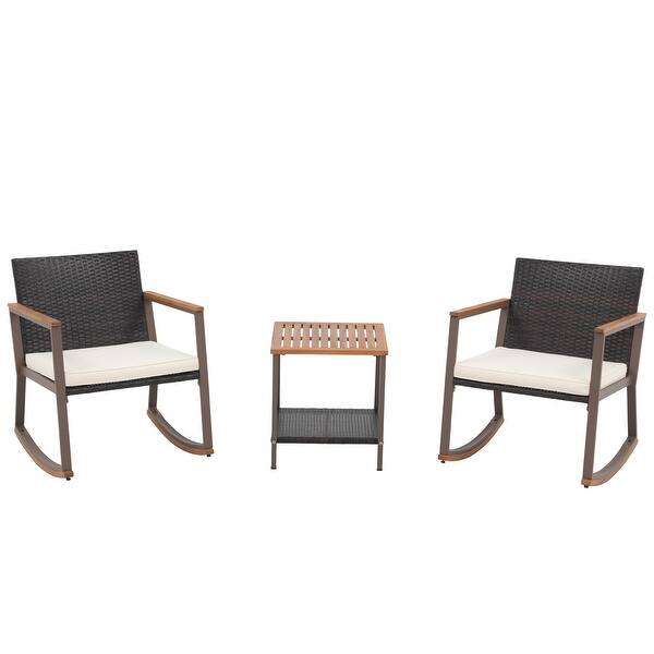 3 Pieces Outdoor Rocker Chair Conversation Set with Coffee Table ...