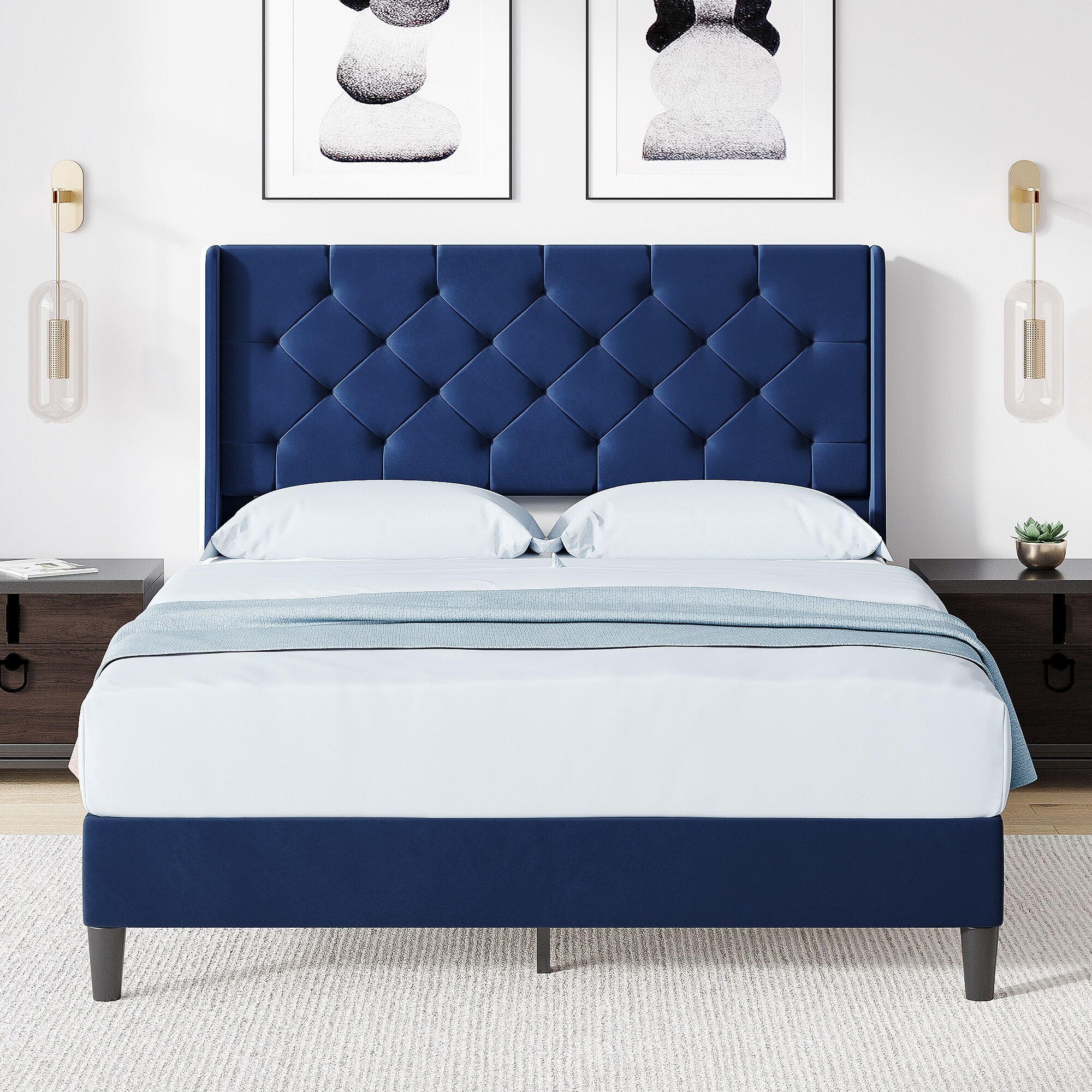 Blue tufted bed store