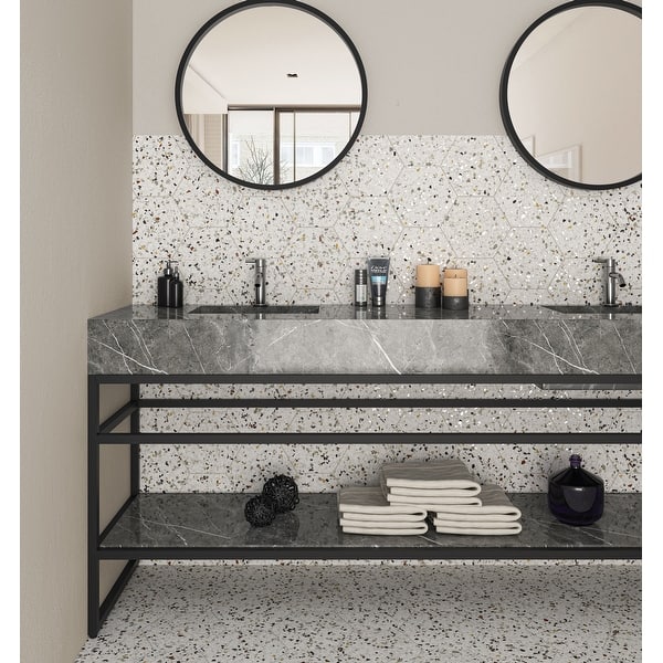 Industry Tile 8x10 Hexagon Spark Black Porcelain Tile - On Sale - Bed ...