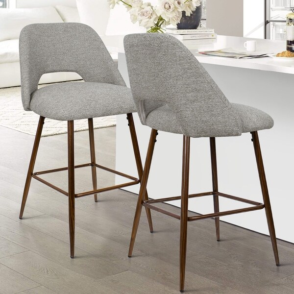 Upholstered Modern Bar Stool Walnut Leg Set of 2
