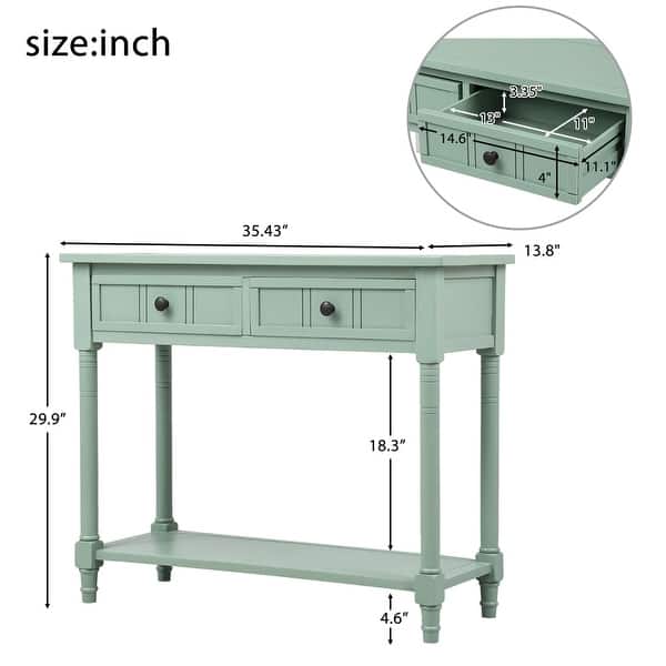 Traditional Retro Blue Console Table with Two Drawers and Bottom Shelf ...