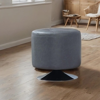 360° Swivel Round PU Ottoman with Thick Sponge Padding and Steel Base ...