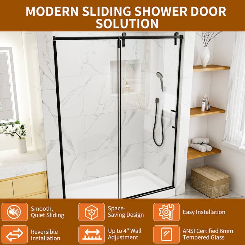 Modland 48-60 in. W x 76 in. H Semi-Frameless Sliding Shower Door with ...