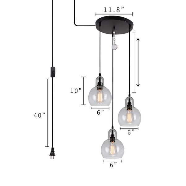 3 light remote contral on/off toggle switch plug in glass chandelier ...
