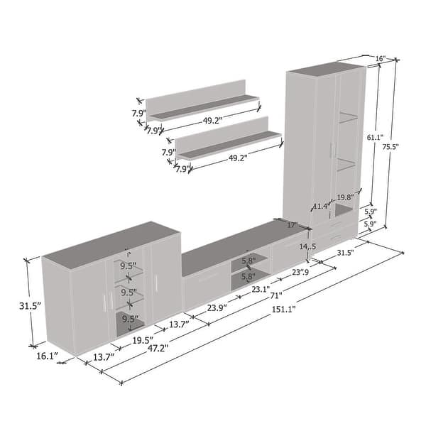 Soho 9 Modern Wall Unit Entertainment Center with 16 Color LED Lights ...