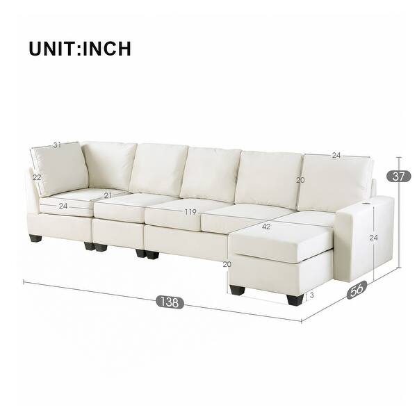 L Shape Sectional Sofa Freely Combinable Sofa w/Convertible Chaise ...