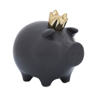 Ceramic Pig Figurine Contemporary Black and Gold 6