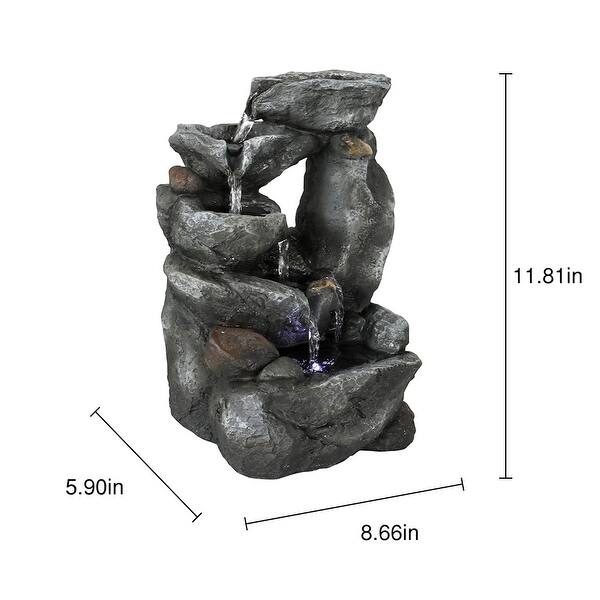 5 Tiered Rocky Cavern Waterfalls Staggered Tabletop Fountain w/Lights ...