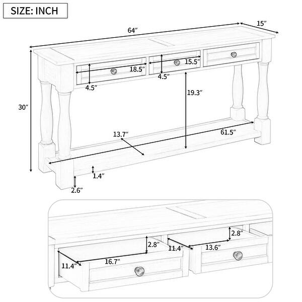 64-inch Console Table Long Extra-Thick Farmhouse Solid Wood Entryway ...