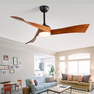 52" Solid Wood 3-Blade Propeller Ceiling Fans with LED Light and Remote ...