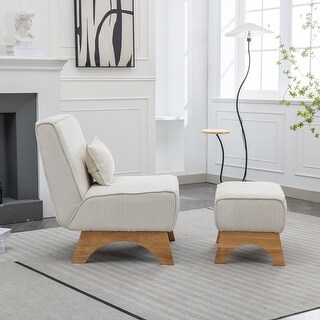Corduroy Accent Chair with Ottoman lounge Armless chair Upholstered ...