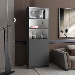 Matt Gray and White 2-Door Bookcase - Bed Bath & Beyond - 43818135