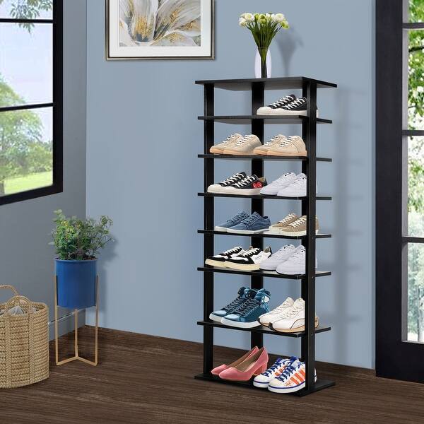 Double Rows 8-Tiers Tall Vertical Shoe Rack Shelf for 14 Pairs - Bed ...