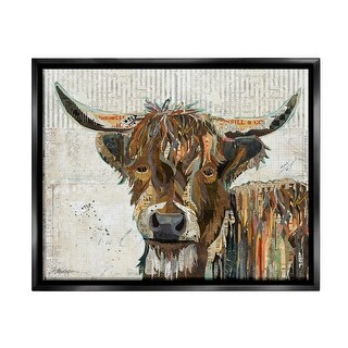 Stupell Highland Cattle Cow Collage Portrait Floating Framed Canvas ...