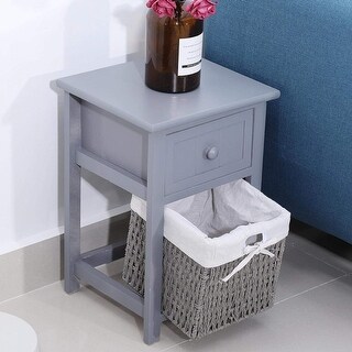 Aqua Grey Nightstands Set of 2 with Wooden Drawer and Storage Basket ...