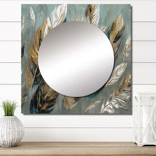 Designart "Gold Feather Extravaganza I" Glam Feather Wall Mirror ...