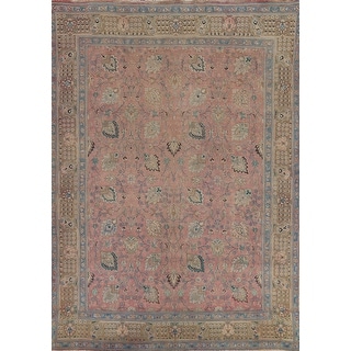 Light Pink Floral Tabriz Persian Vintage Area Rug Handmade Wool Carpet ...
