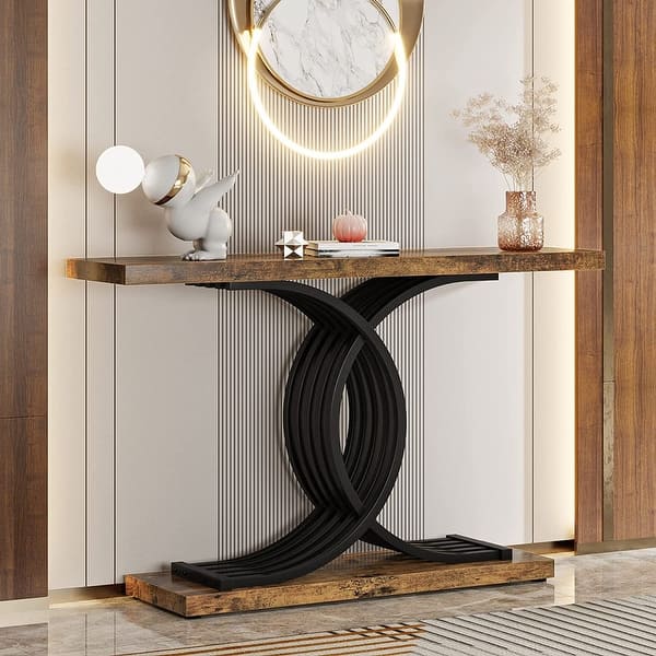 Entryway Table FUFU&GAGA 63.2 In. W White Rectangle Wood Console Table