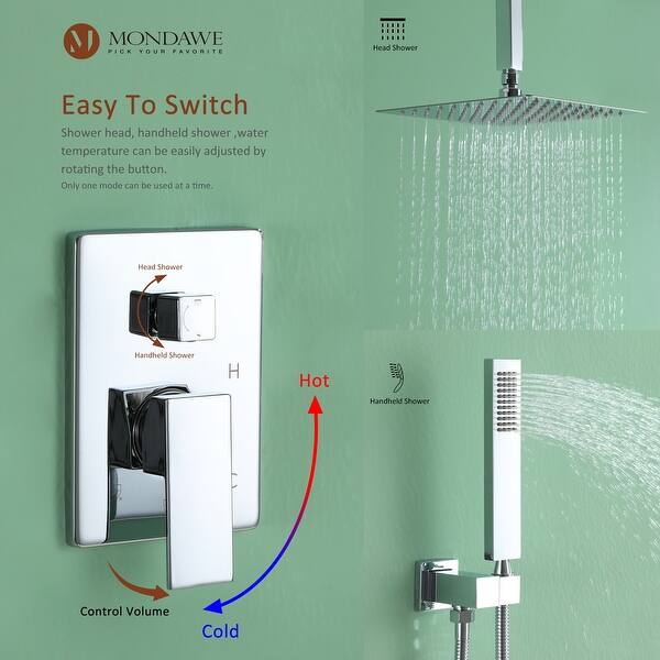 10 Inch Shower System Ceiling Mounted Square Shower Head with Handheld ...