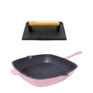BergHOFF Neo 2pc Cast Iron 11" Grill Pan with Steak Press, Pink - Bed ...