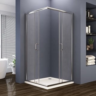 Elegant Corner Shower Enclosure 34.in W x 72.in H Double Sliding Shower Door in Chrome Finish ...